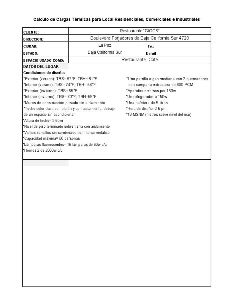 Tablas y Formatos Calculo de Carga Termica | PDF