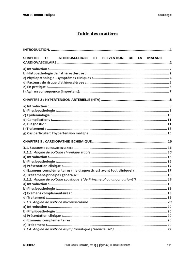 Syllabus CARDIO BA3 2021-2022 Copie | PDF | Médecine | Physiologie