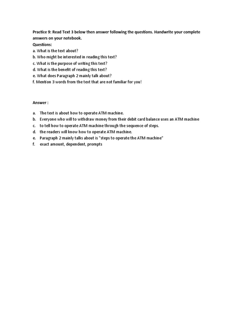 Answer ATM Machine Practice 9 | PDF