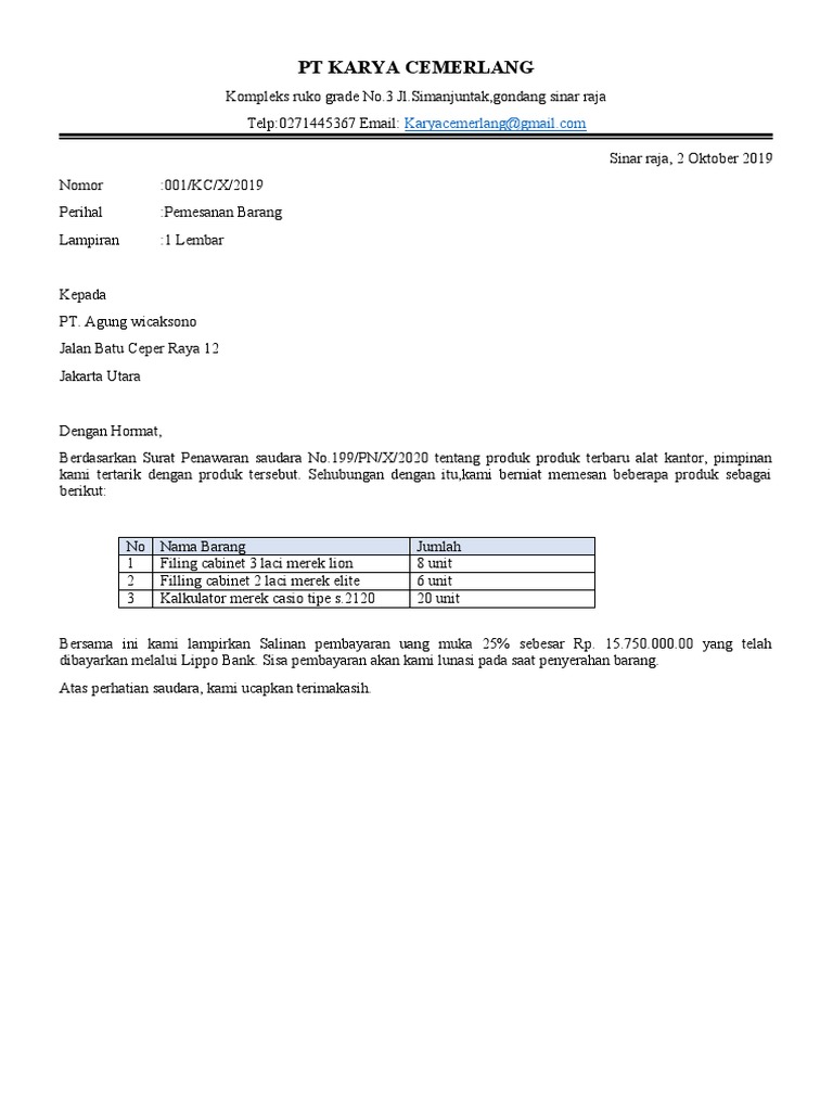 Surat Pemesanan Barang | PDF