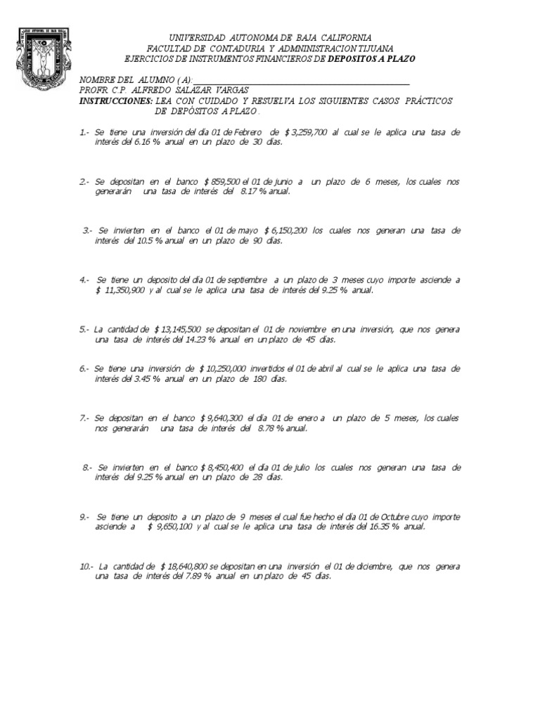 Ejerc C 2 Instr Financ Dep A Plazo 2023 1 | PDF