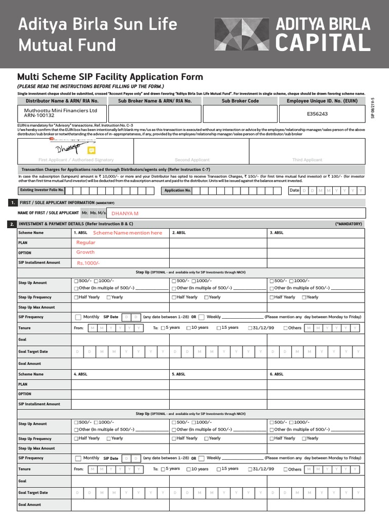 Multi Scheme SIP Application Form | PDF | Cheque | Banks
