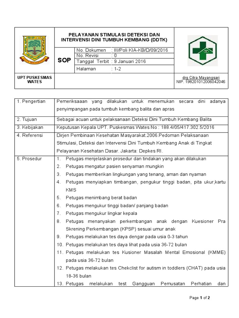SOP Pelayanan DDTK | PDF