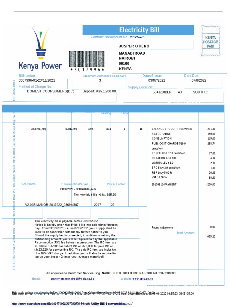 Mwathi Utility Bill 1 | PDF | Electromagnetism | Physical Quantities