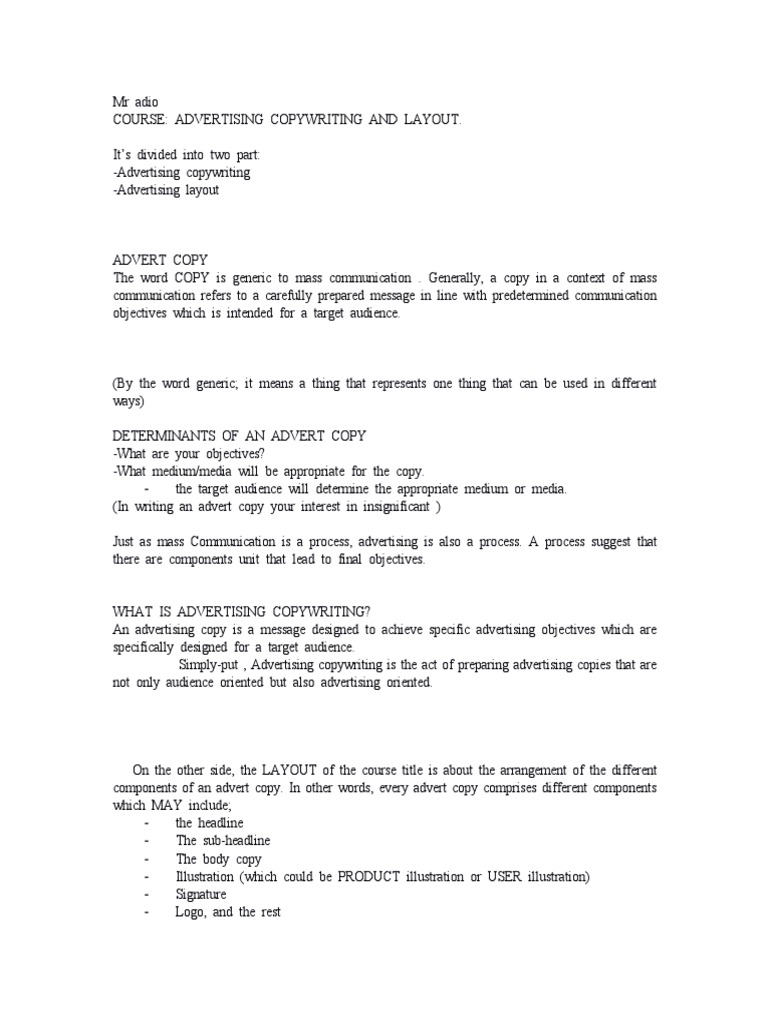 Advert Copy and Layout PDF | PDF | Advertising | Page Layout
