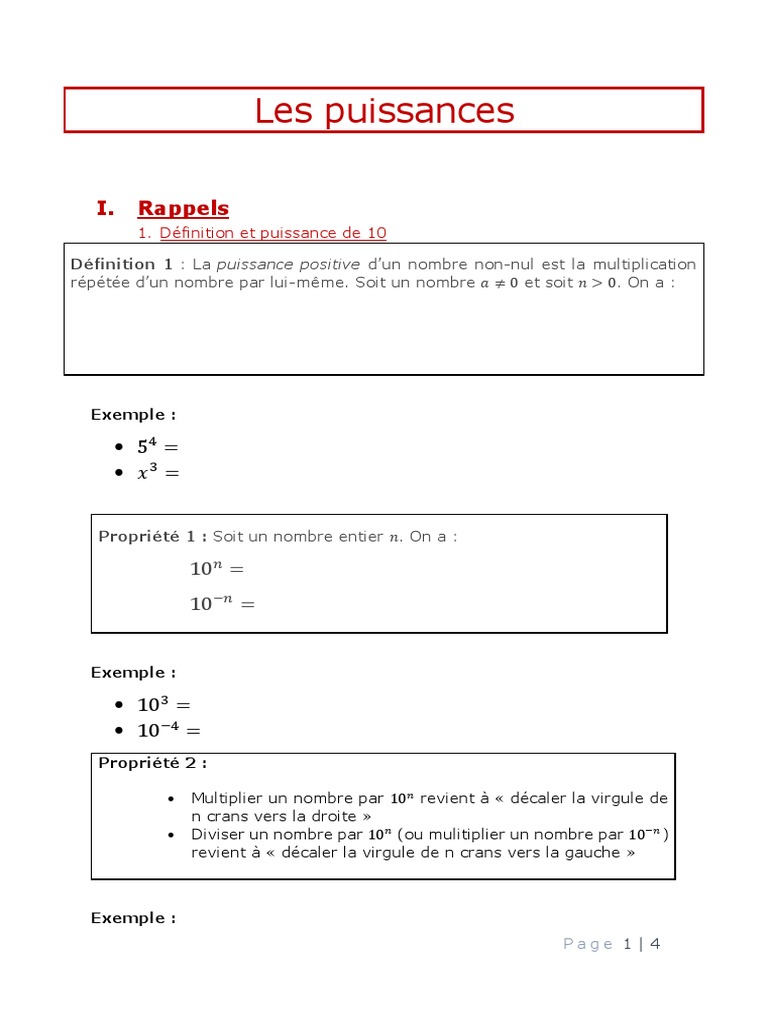 3eme - Lecon - Puissances - Eleve | PDF | Code (information) | Mathématiques