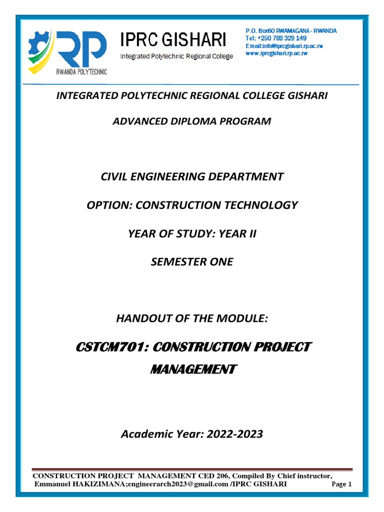 Ced 206 Handout Construction Management PDF | PDF | General Contractor ...