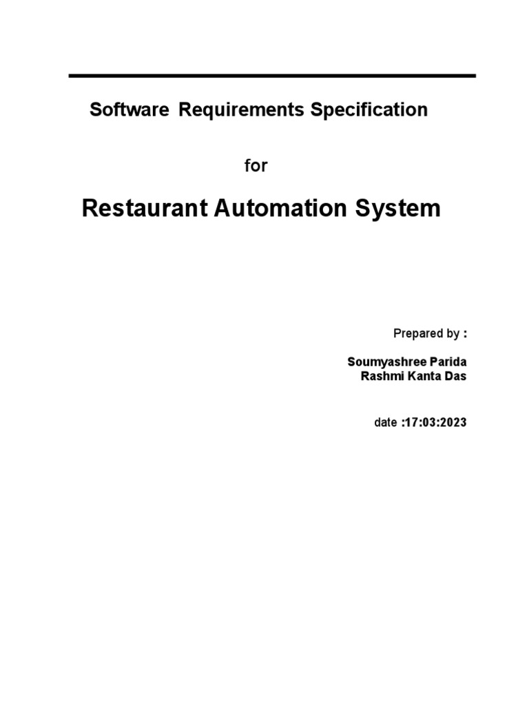 Restaurant Automation System: Software Requirements Specification | PDF ...