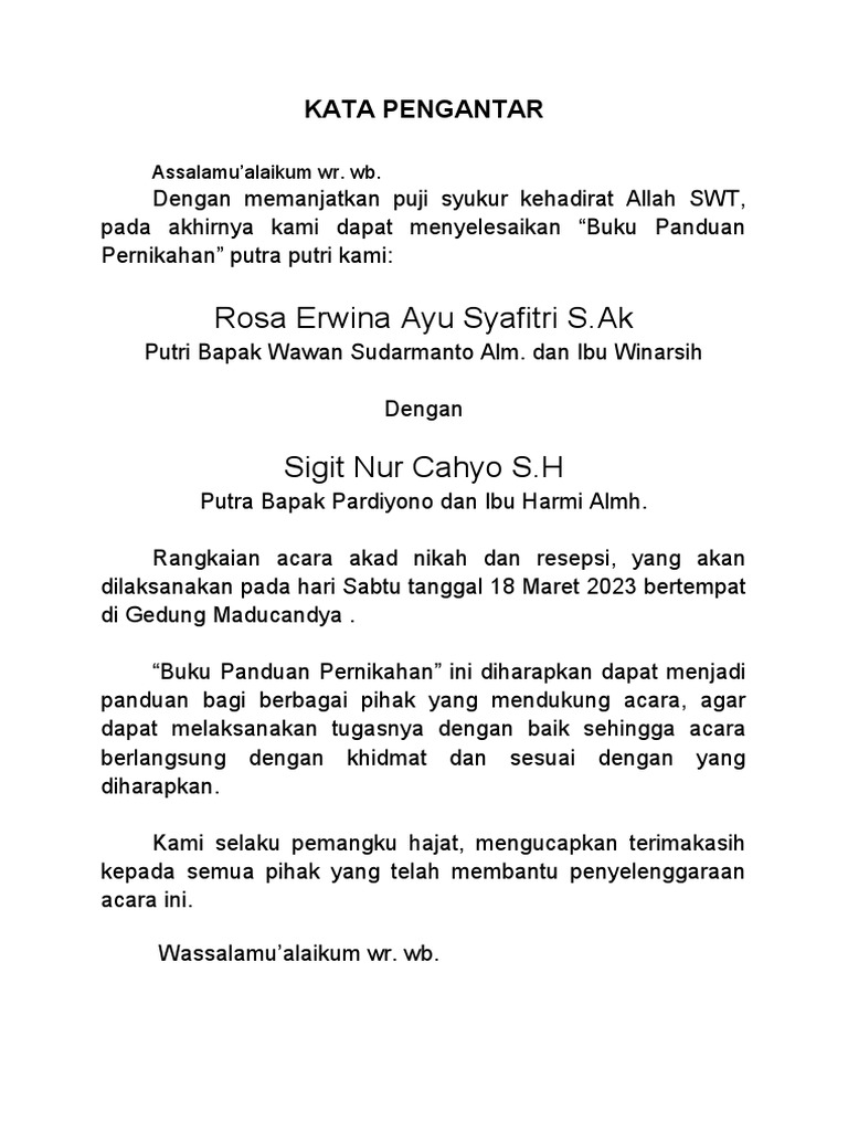 Buku Panduan Seserahan Akad Panggih Resepsi | PDF