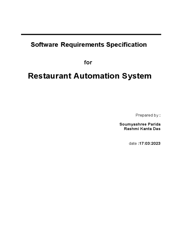 Restaurant Automation System: Software Requirements Specification | PDF | Point Of Sale | Use Case
