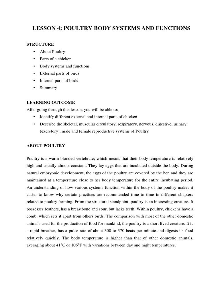 Poultry Body Systems and Functions | PDF | Digestion | Bile