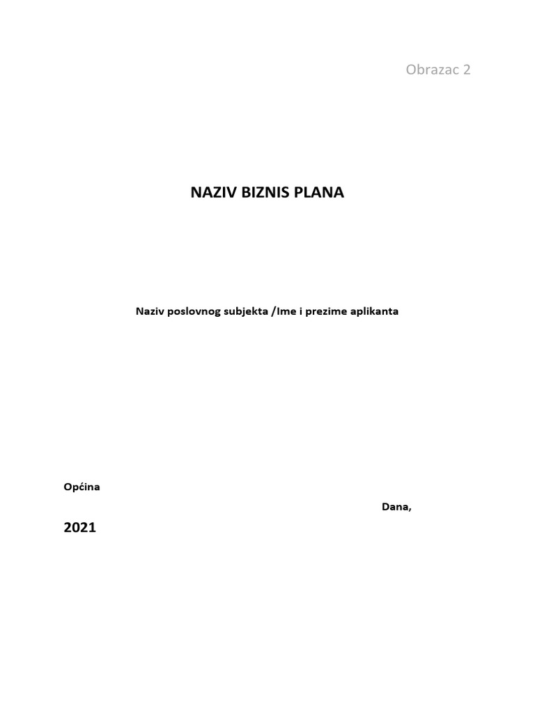 BIZNIS - PLAN Obrazac Startup21 | PDF