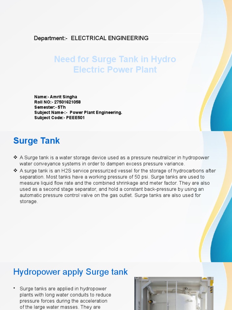 Surge Tank Function in Hydropower Plants | PDF | Hydroelectricity | Water
