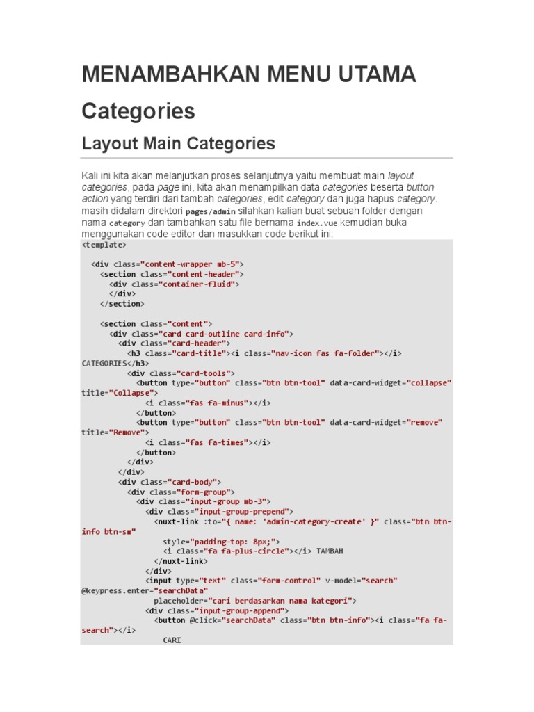 Menu Utama Kategori Admin Vue.js | PDF | Komputer