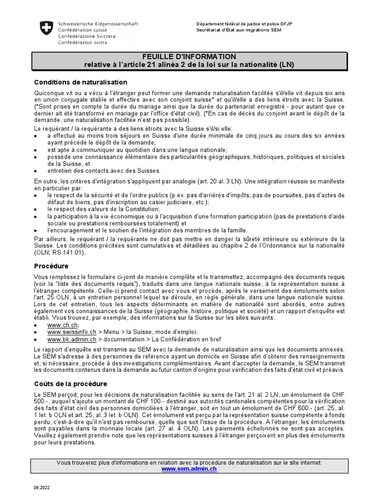 Naturalisation Facilitée: Guide Pratique | PDF | Suisse | Naturalisation