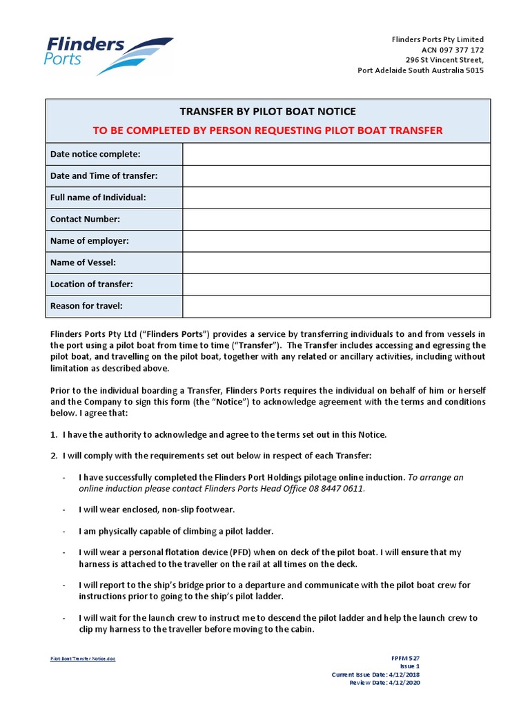 Pilot Boat Transfer Notice | PDF | Civil Law (Legal System) | Business Law