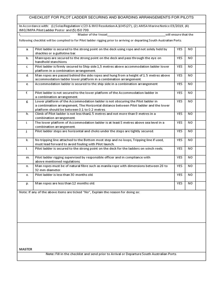 Pilot Ladder Checklist | PDF | Rope | Watercraft