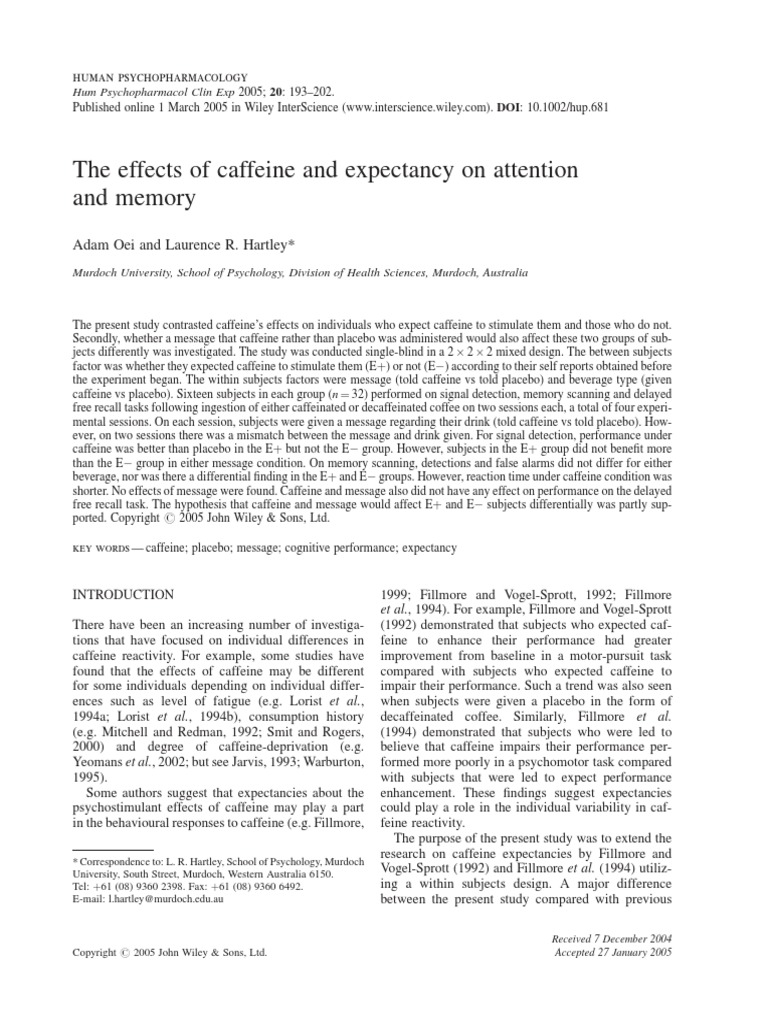 The Effects of Caffeine and Expectancy On Attention and Memory | PDF ...