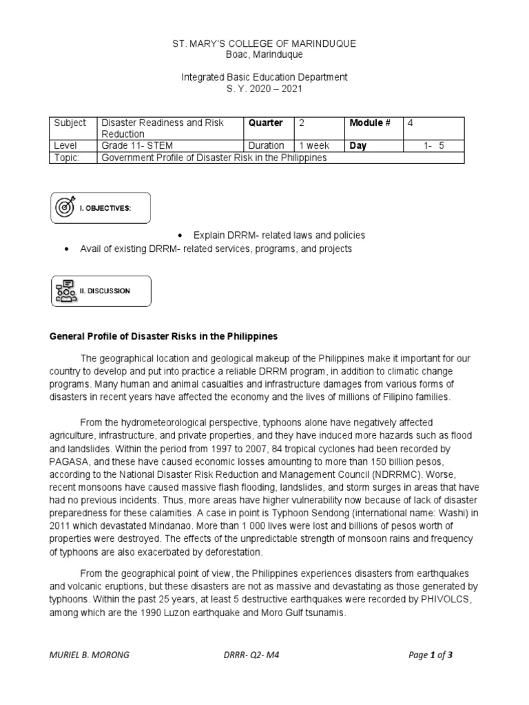 DRRR Q2 M4 Government Profile of Disaster Risk in The Philippines ...