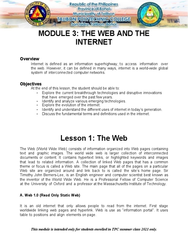 Tech 1 Module 3 | PDF | World Wide Web | Internet & Web