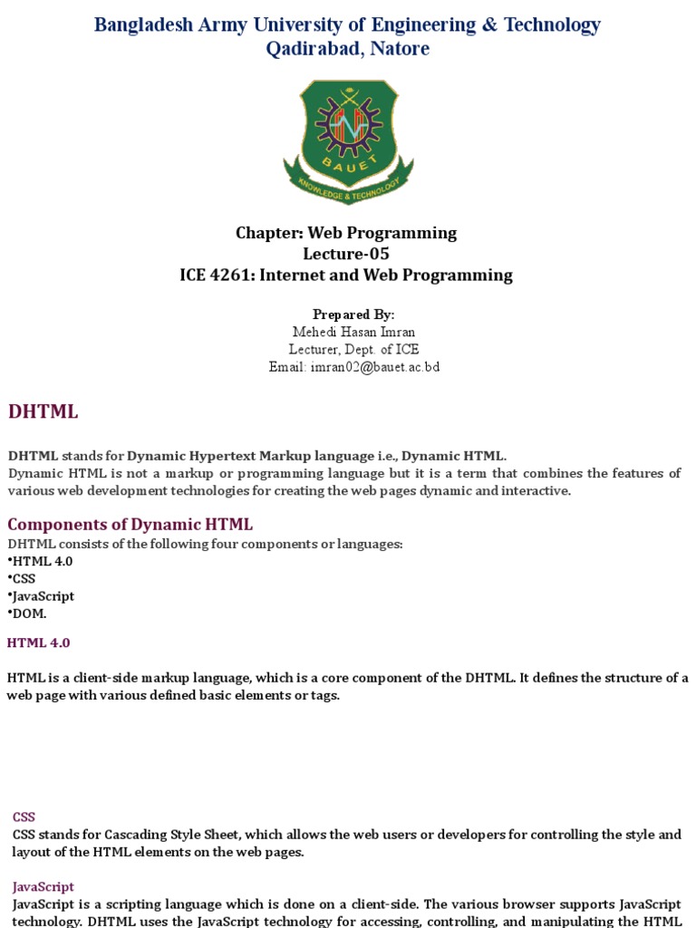 Dynamically Programming The Web An Introduction To Dynamic Html Cascading Style Sheets 