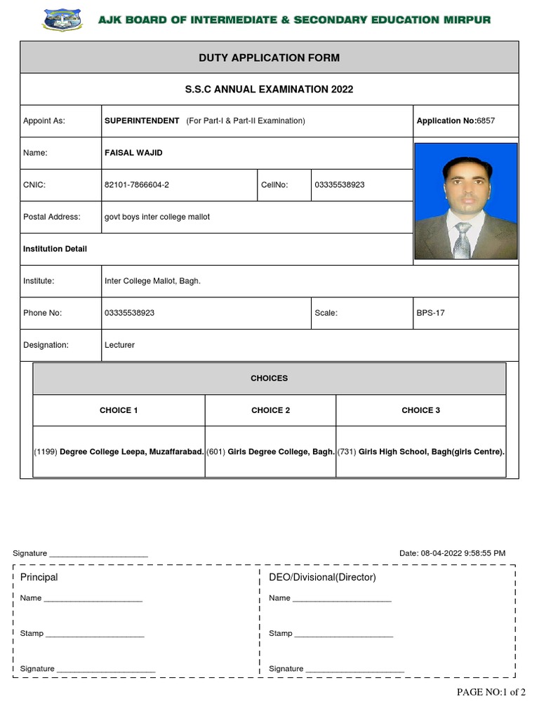Duty Form | PDF