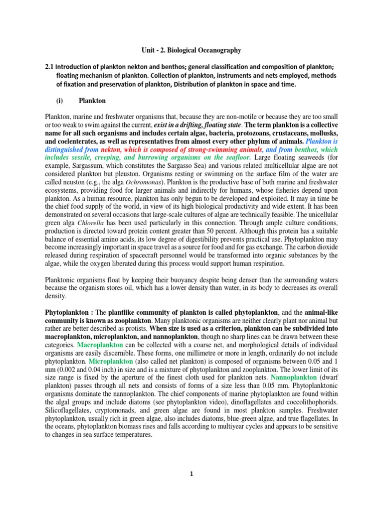 Marine Biology-LecNote-Unit-2 PDF | PDF | Phytoplankton | Plankton