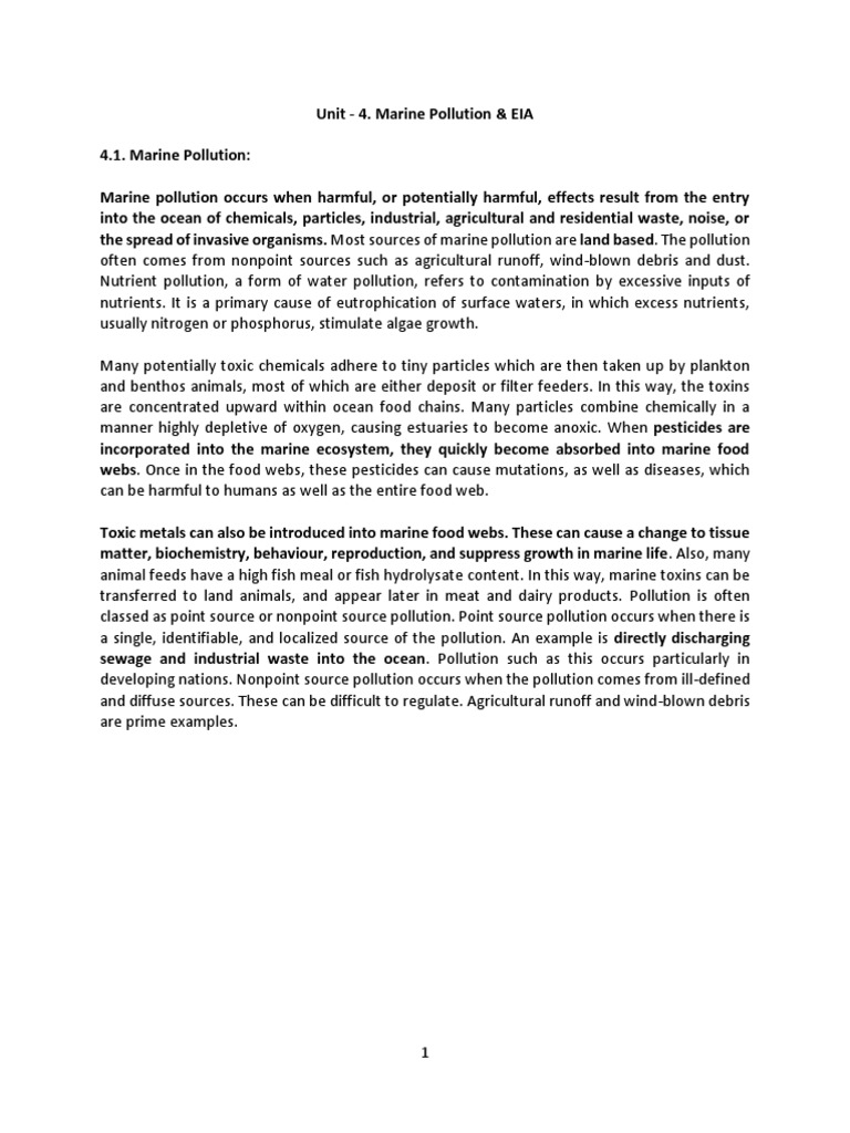 Marine Biology Unit-4 Lecture | PDF | Oil Spill | Sewage Treatment