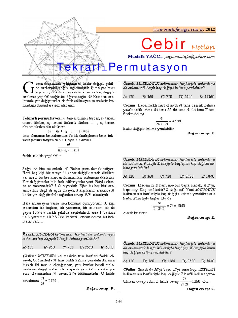 MAT221 Tekrarlipermutasyon144 150 | PDF