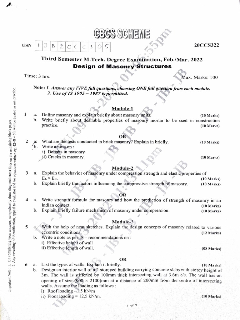 Masonry Question Paper 2022 | PDF | Masonry | Architectural Elements