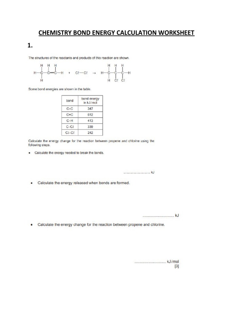 IGCSE CHEMISTRY Bond Energy Worksheet | PDF