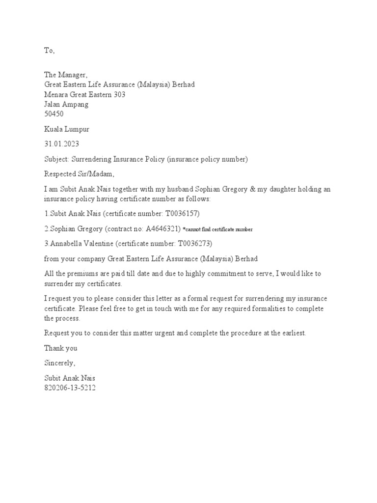 Surrender Insurance Policy | PDF