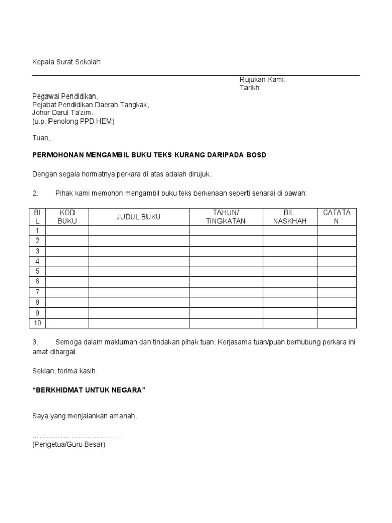 Contoh Surat Ambil Buku Di Bosd | PDF