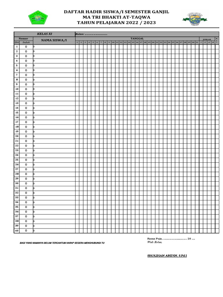 Absen Smaq, Daftar Nilai, DLL 2022 2023 | PDF