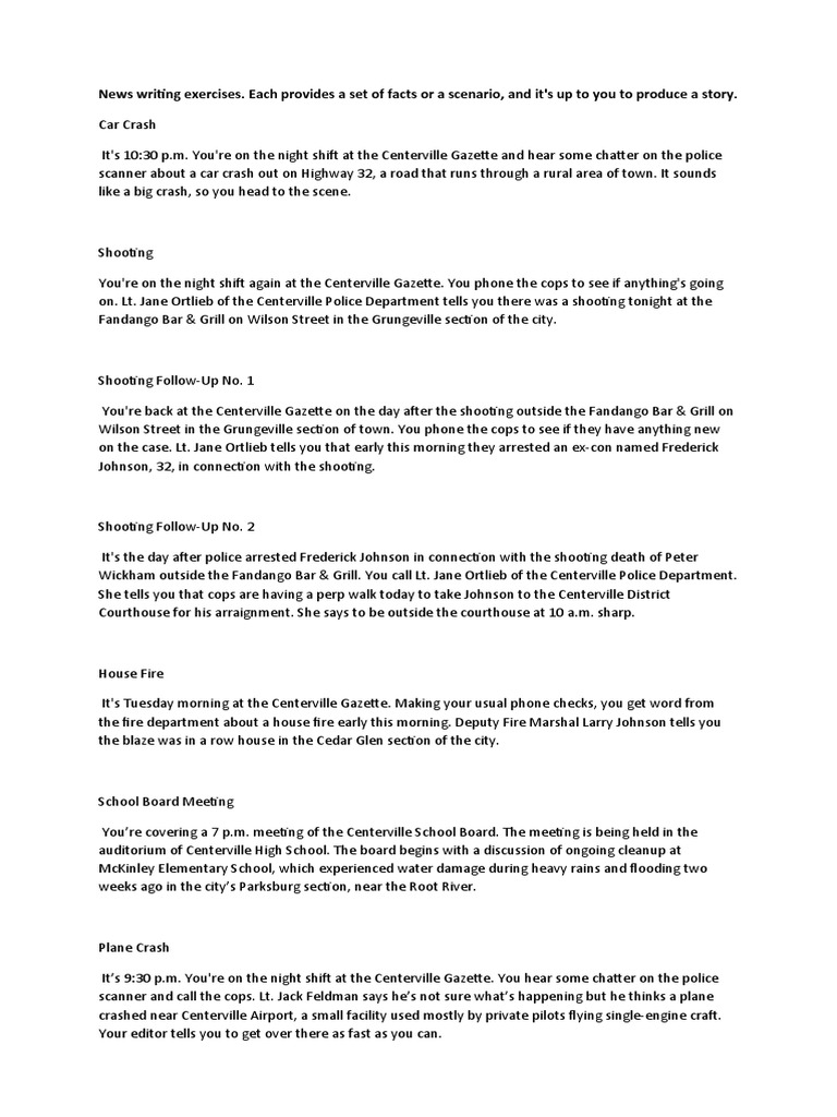 News Writing Exercises | PDF