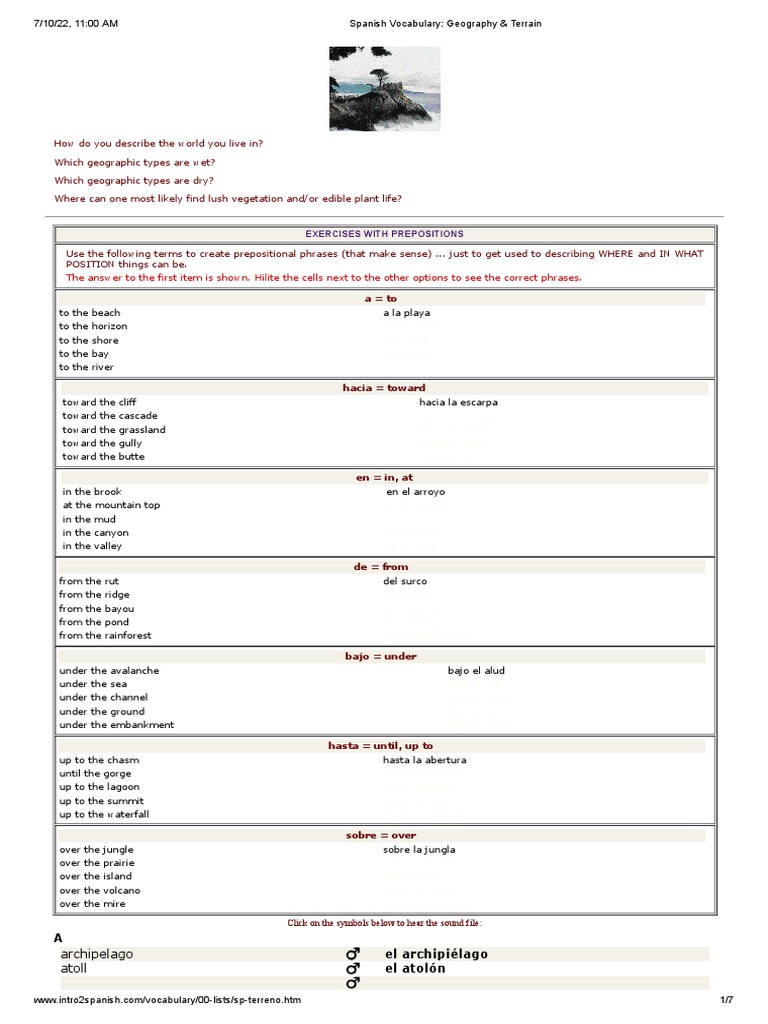 Spanish Vocabulary - Geography & Terrain | PDF | Geomorfología ...