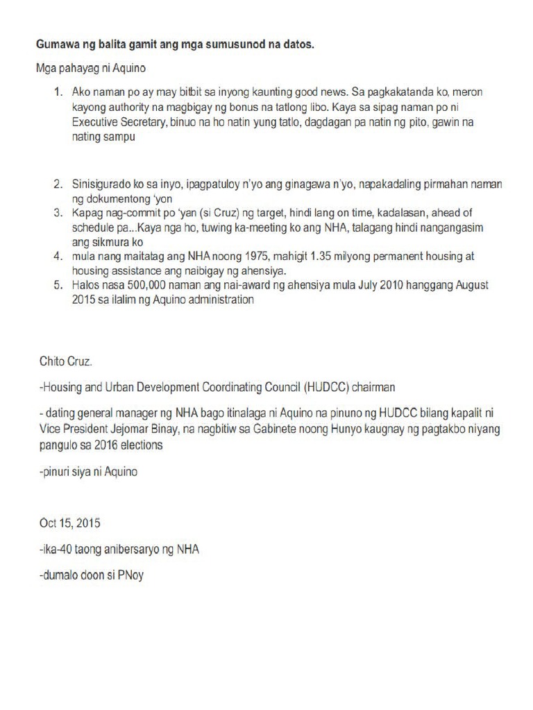 News Writing Filipino Worksheet | PDF