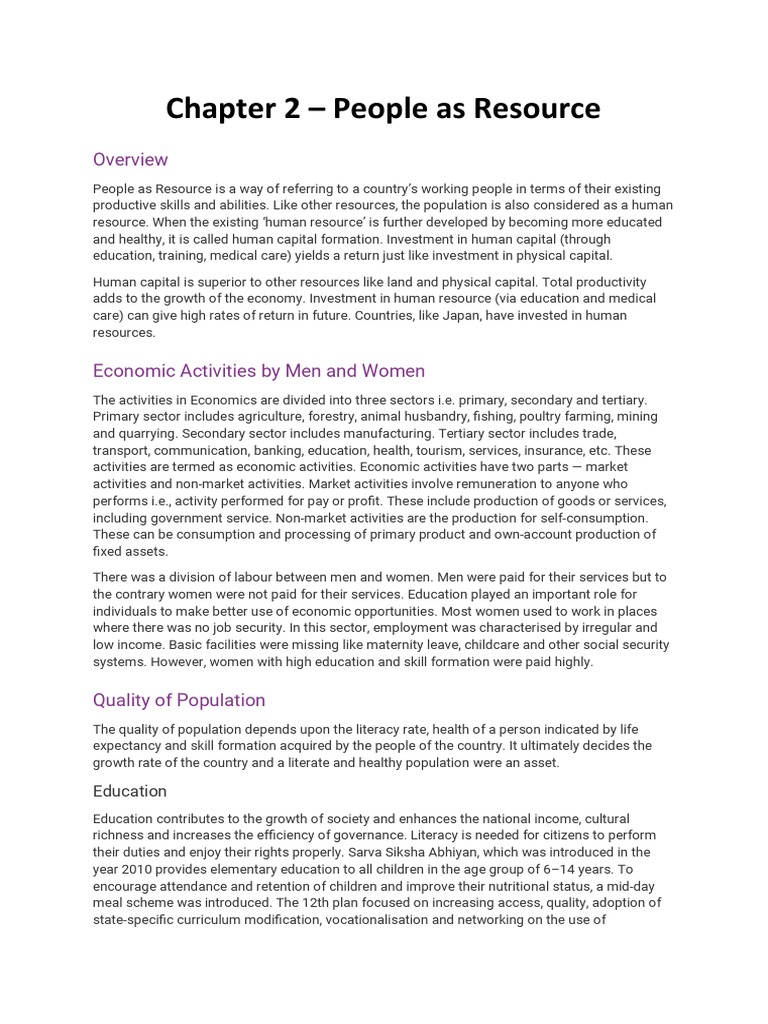 Class 9 Economics Chapter 2 Ncert Notes | PDF | Human Capital ...