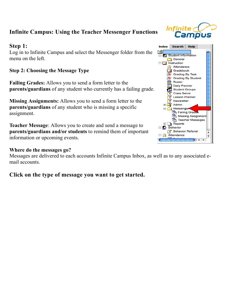 Infinite Campus: Using The Teacher Messenger Functions Step 1 | PDF ...