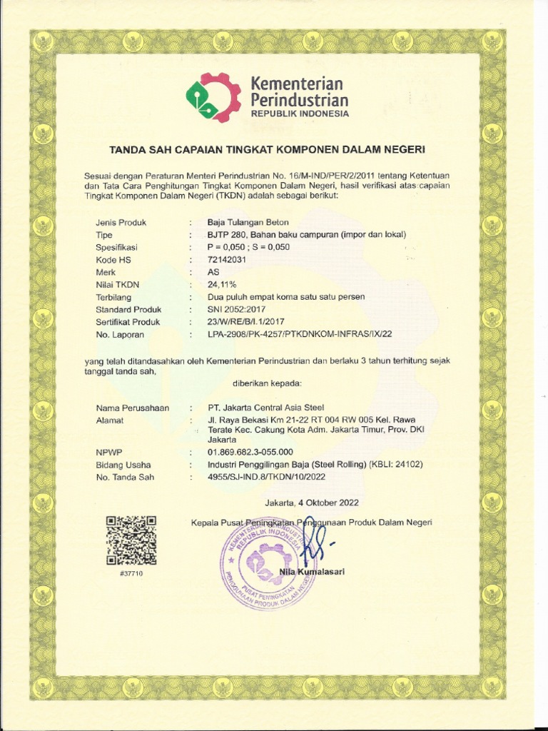 Sertifikat TKDN-2022 JCA | PDF Sertifikat TKDN-2022 JCA | PDF