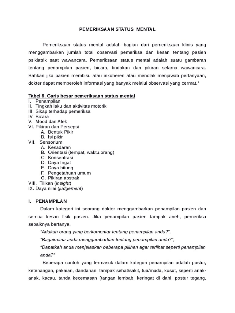 Pemeriksaan Status Mental | PDF