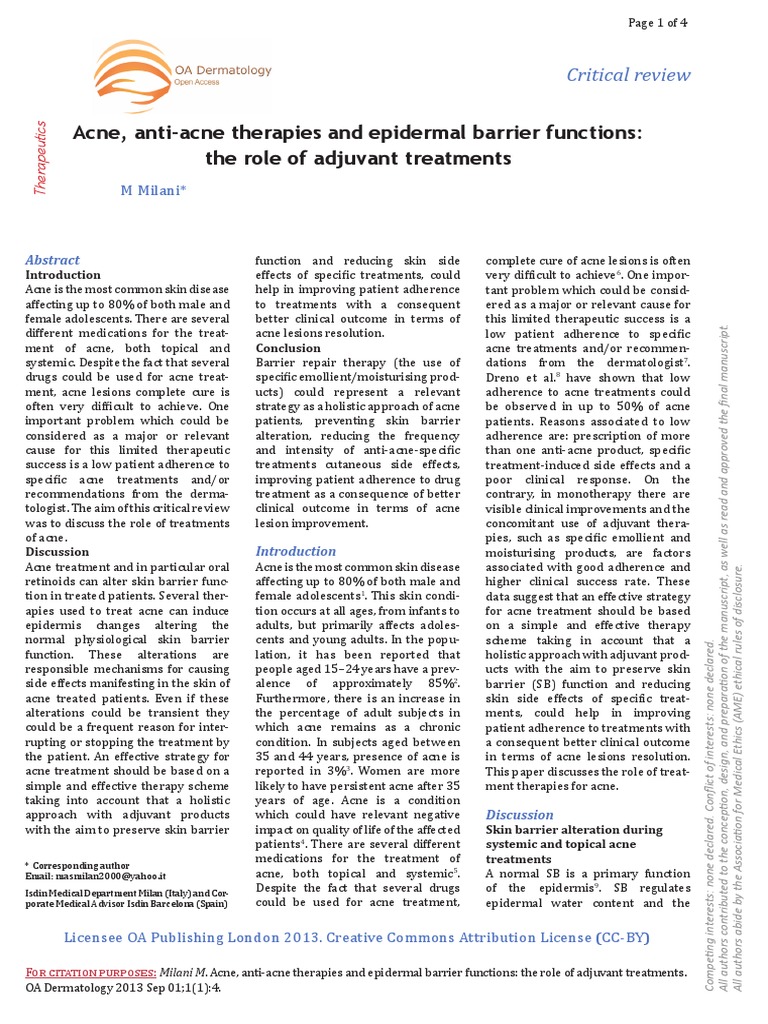 Acne, Anti-Acne Therapies and Epidermal Barrier Functions: The Role of ... Acne, Anti-Acne Therapies and Epidermal Barrier Functions: The Role of ...