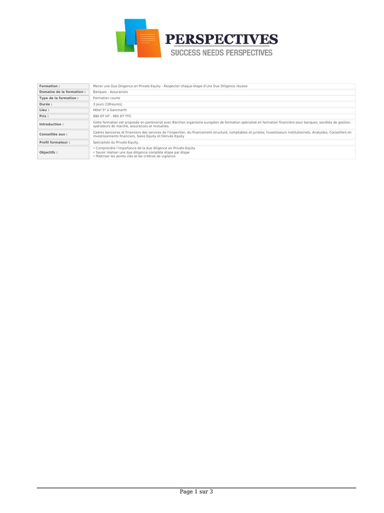 Formation Mener Une Due Diligence en Private Equity - Respecter Chaque ©tape Dâaoune Due ...