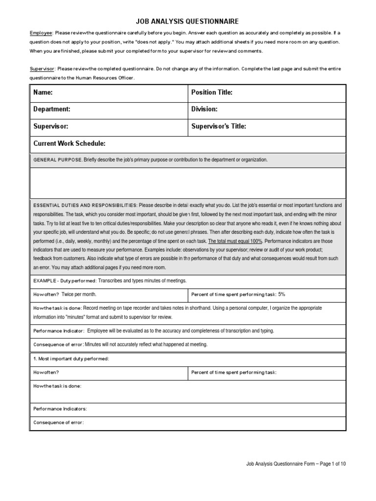 Job Analysis Form for Employees | PDF | Visual Perception | Supervisor