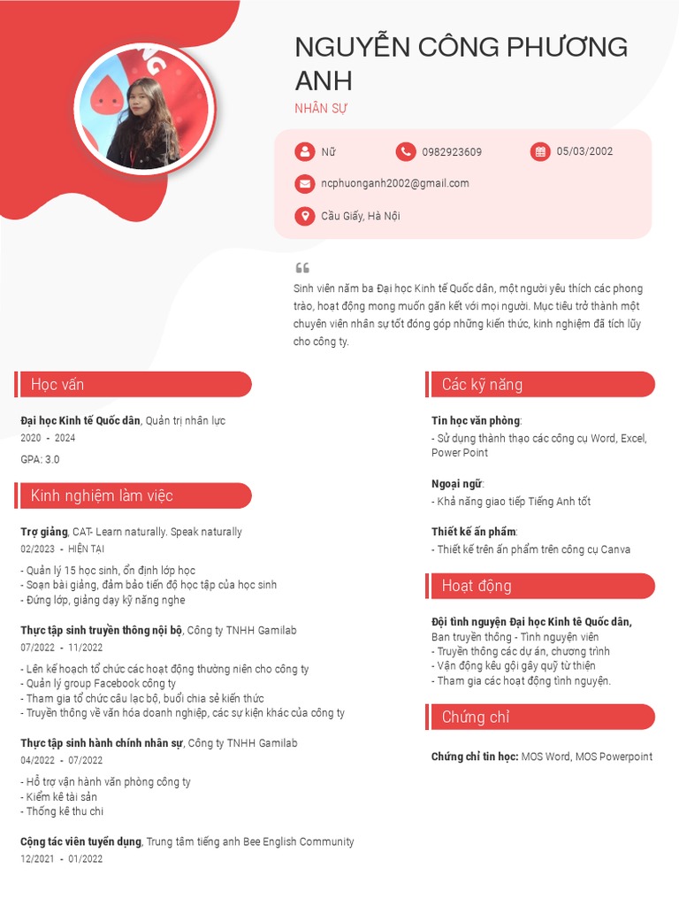 Nguyen Cong Phuong Anh CV Ud PDF | PDF