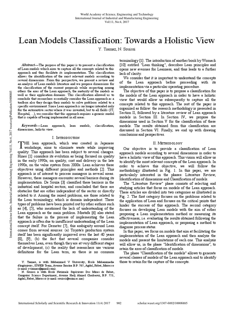 Lean Models Classification Towards A Holistic View | PDF | Lean ...