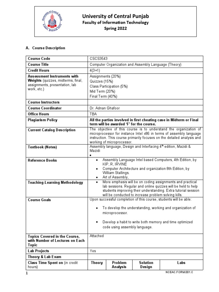 COAL Theory Outline Fall 2022 | PDF | Assembly Language | Computer Program