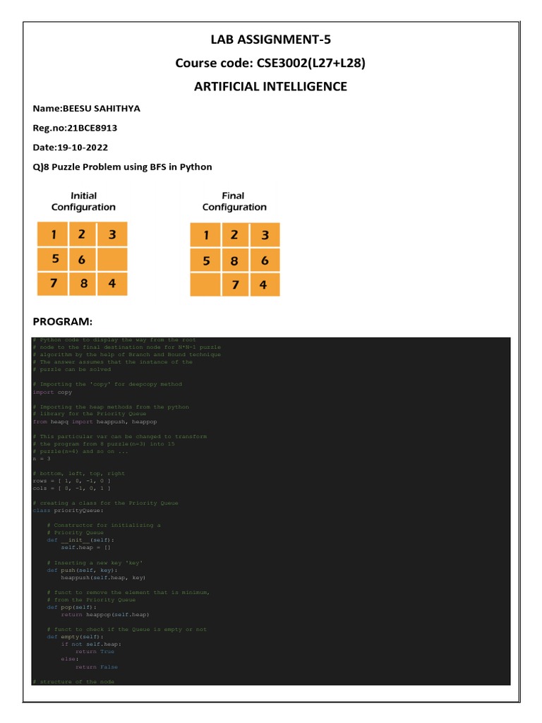 21bce8913 - Sahithya - Ai Lab Assignment-5 | PDF | Computing | Algorithms 21bce8913 - Sahithya - Ai Lab Assignment-5 | PDF | Computing | Algorithms