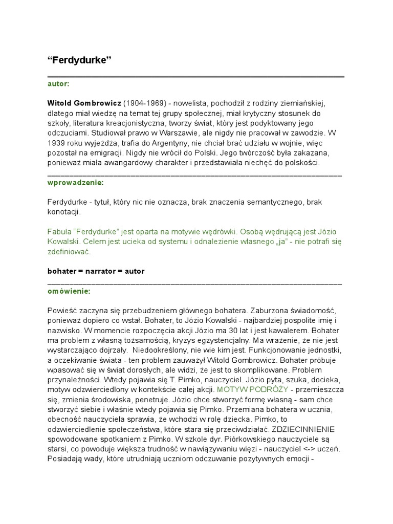 Ferdydurke Witolda Gombrowicza | PDF
