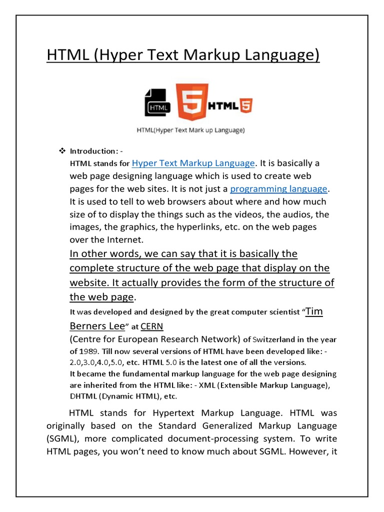 Hyper Text Mark up Language | PDF | Html | Html Element